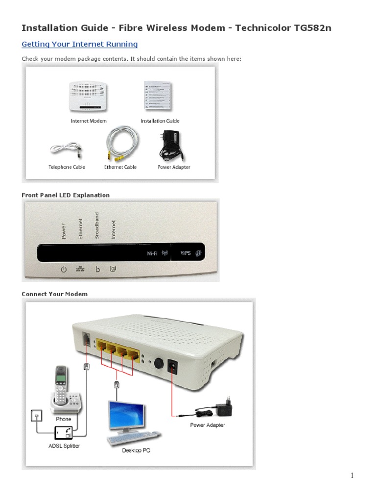 Installation Guide Fibre Wireless Modem Technicolor Tg582n Pdf