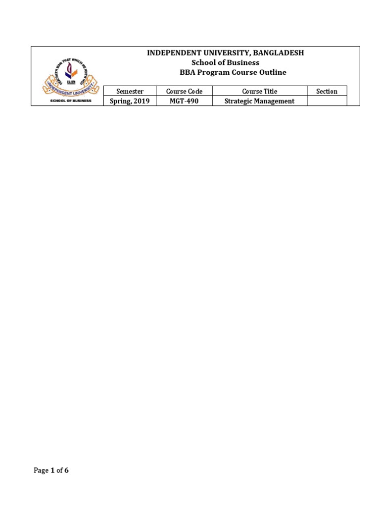 Strategic Management Course Outline | PDF | Test (Assessment ...