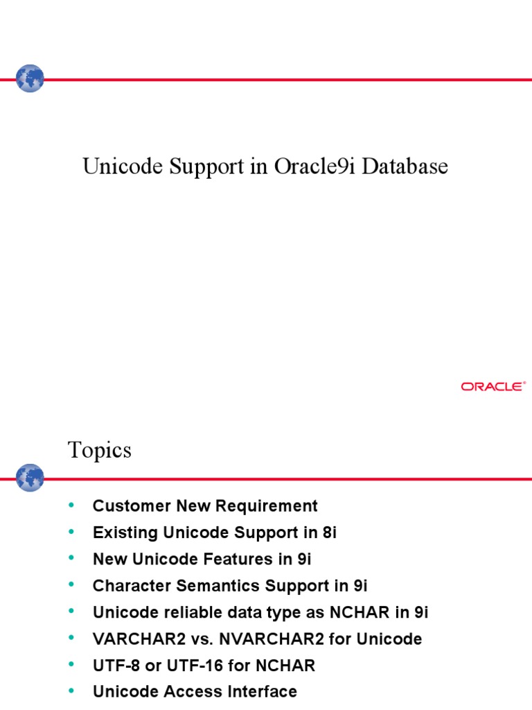 Unicode Support In Oracle9i Database Pdf Computer Programming Databases