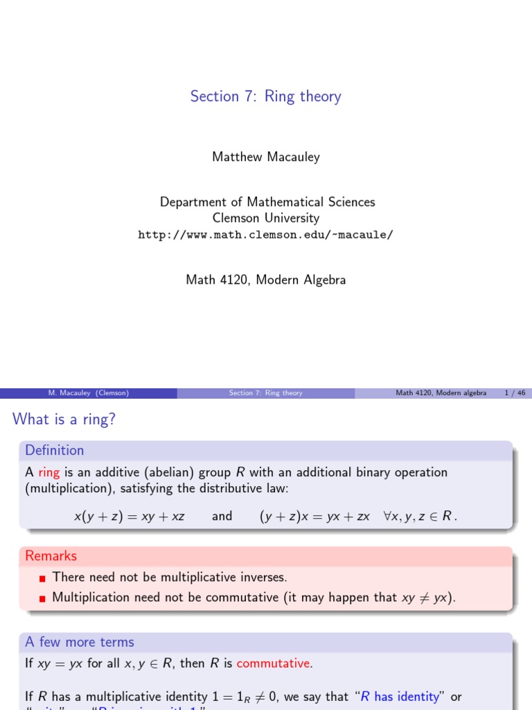 Abstract Ring Theory | PDF | Ring (Mathematics) | Factorization