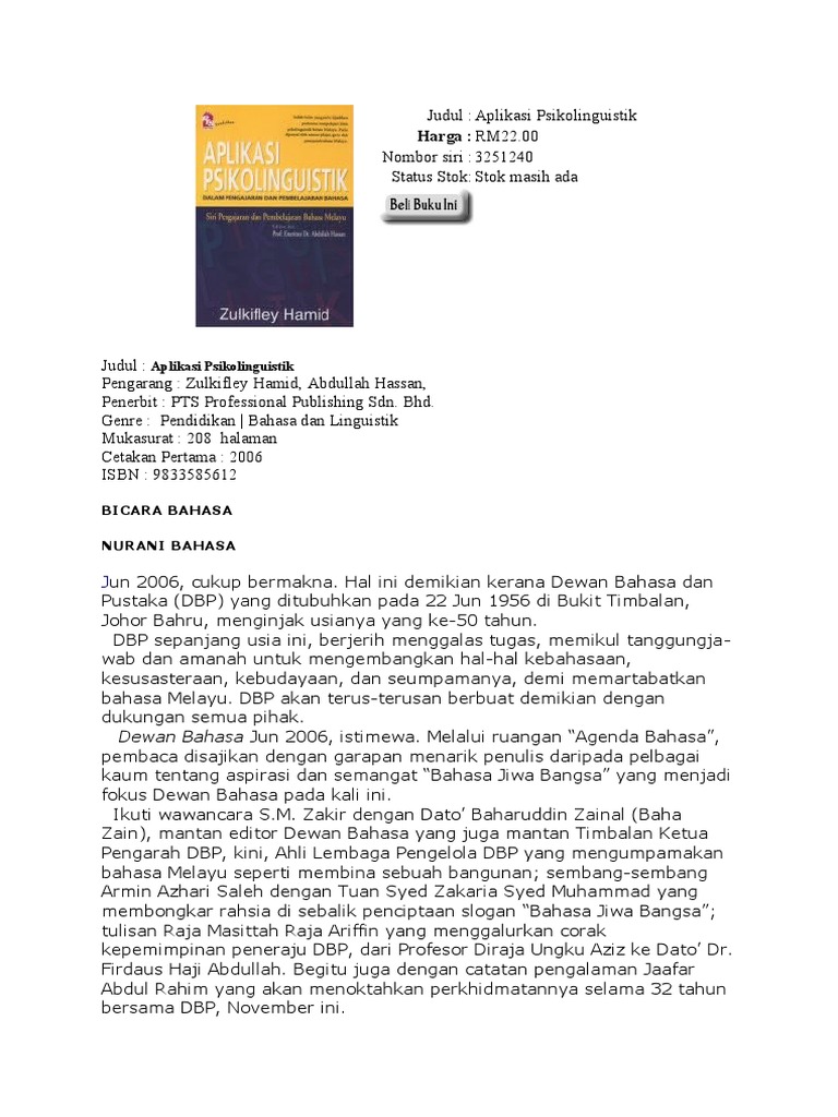 Harga: RM22.00: Aplikasi Psikolinguistik | PDF