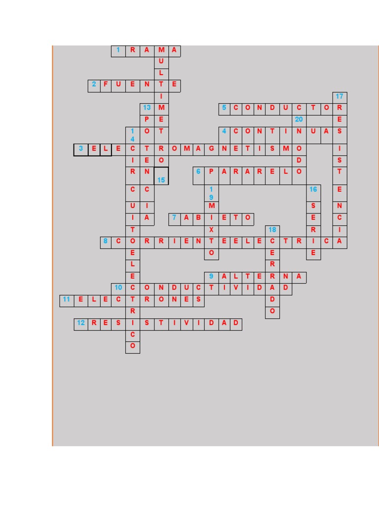Crucigrama | PDF | Electricidad | Corriente eléctrica