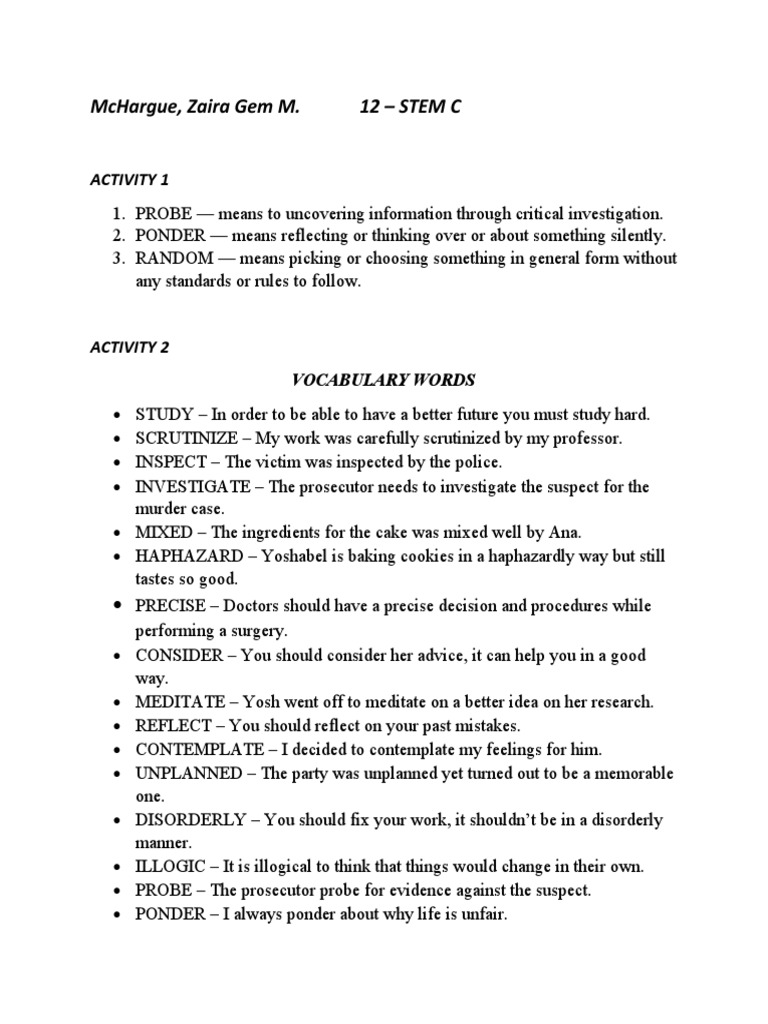 Activity 1 and 2 | PDF | Inquiry | Question