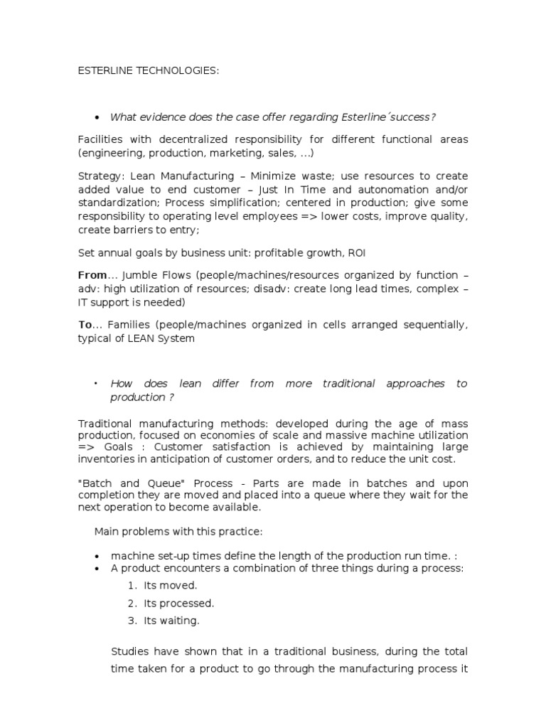 Lean Manufacturing at Esterline | PDF | Lean Manufacturing | Enterprise Resource Planning