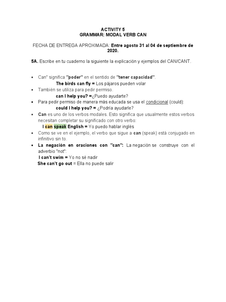 Modal Verb Can: Affirmative, Negative, and Interrogative Sentences with ...