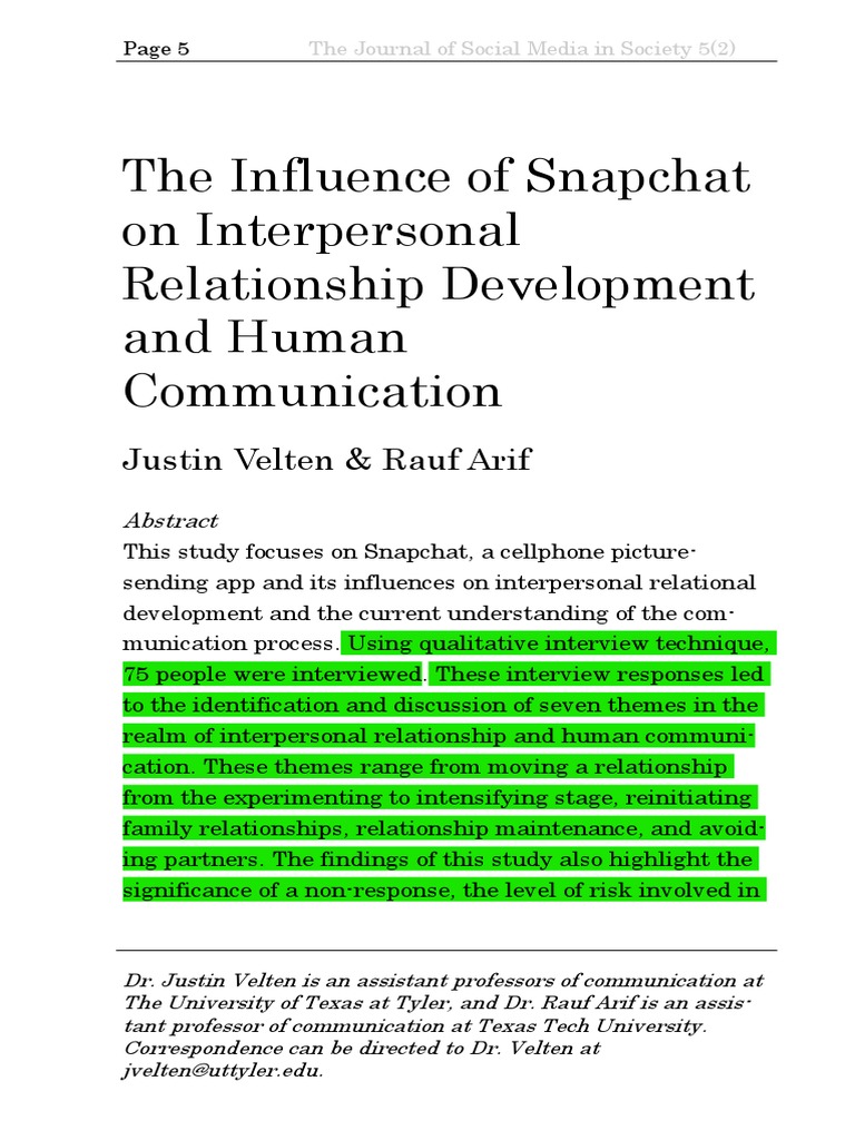 Snapchat's Impact on Relationships | PDF | Snapchat | Communication