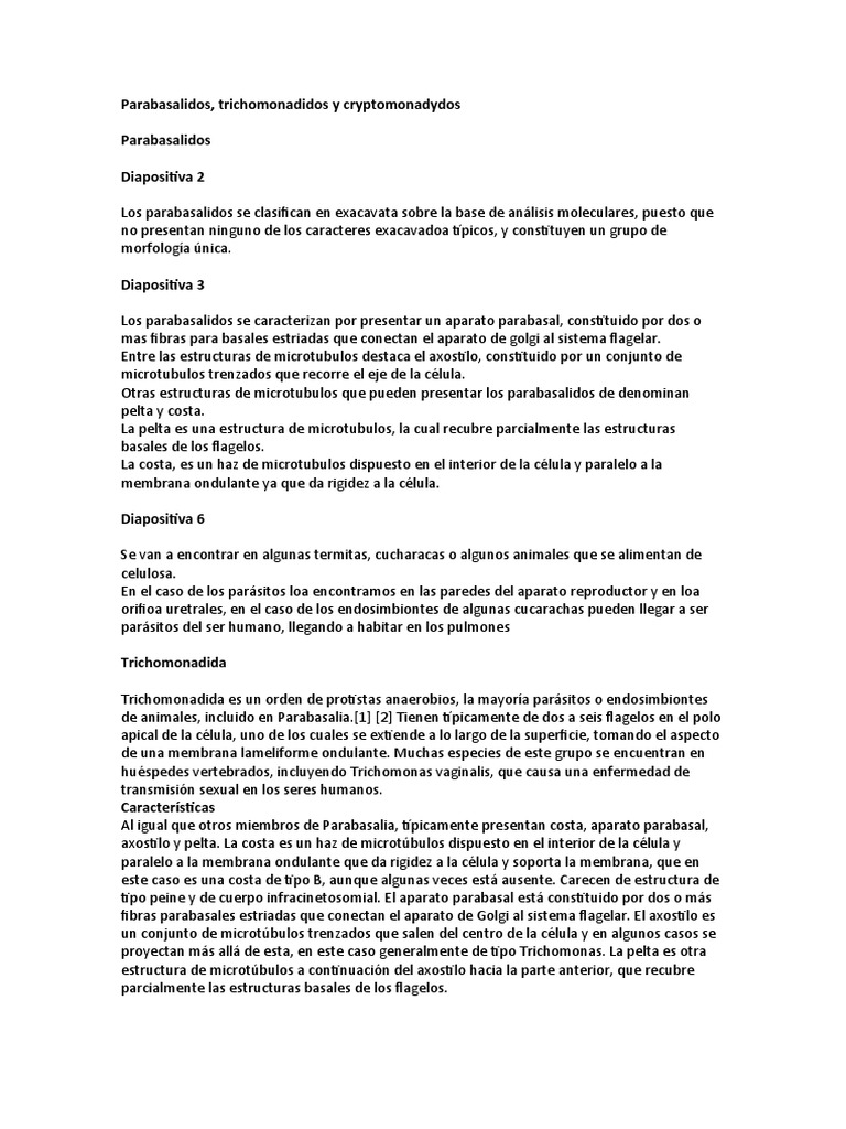 Parabasalidos y Trichomonadidos: Características y Ecología | PDF ...