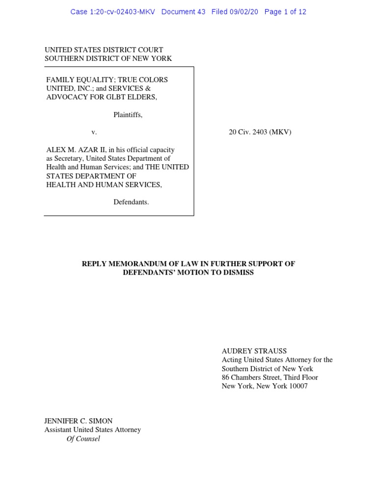 Reply Memorandum of Law in Further Support of Motion To Dismiss | PDF ...