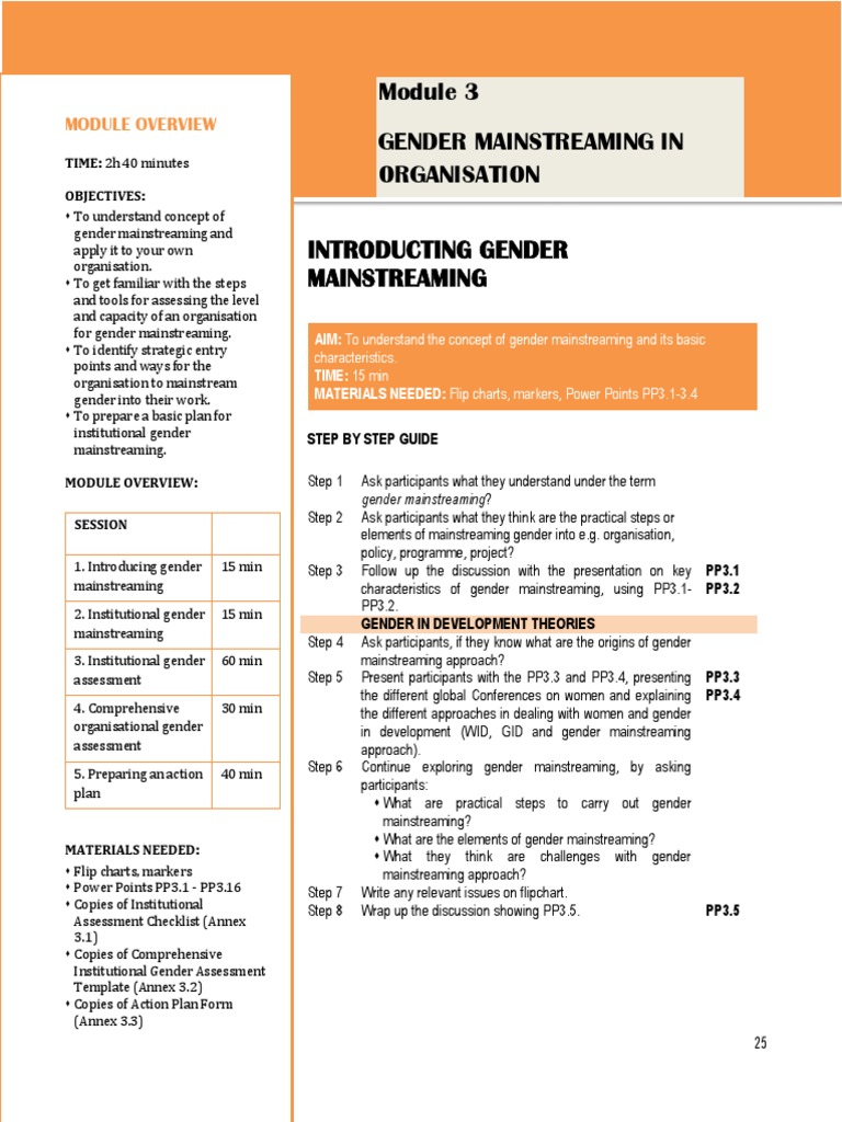 Gender Mainstreaming in Organisation: Module Overview | PDF | Gender ...