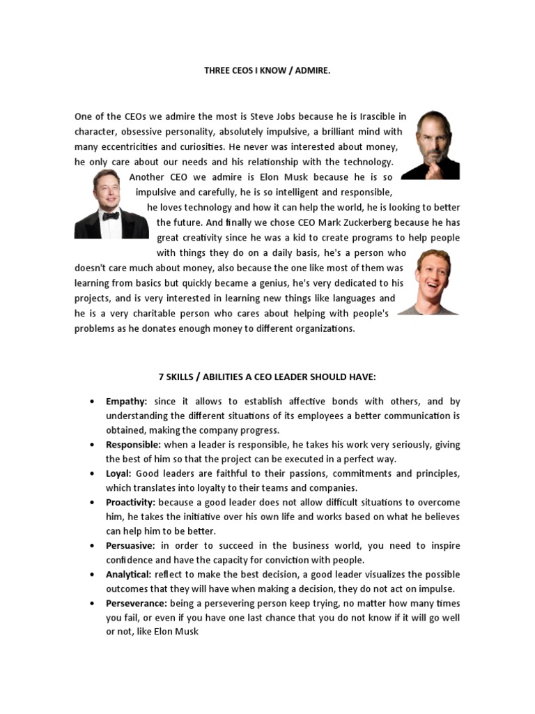 Three Ceos I Know / Admire.: 7 Skills / Abilities A Ceo Leader Should ...