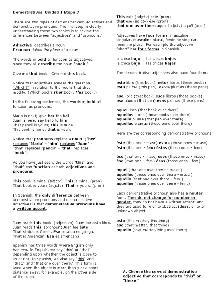 Span II U 1 e 3 Demonst PT 3 | PDF | Grammatical Gender | Noun