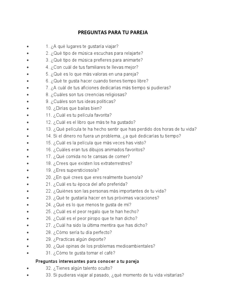 Preguntas para Tu Pareja | PDF | Sexo