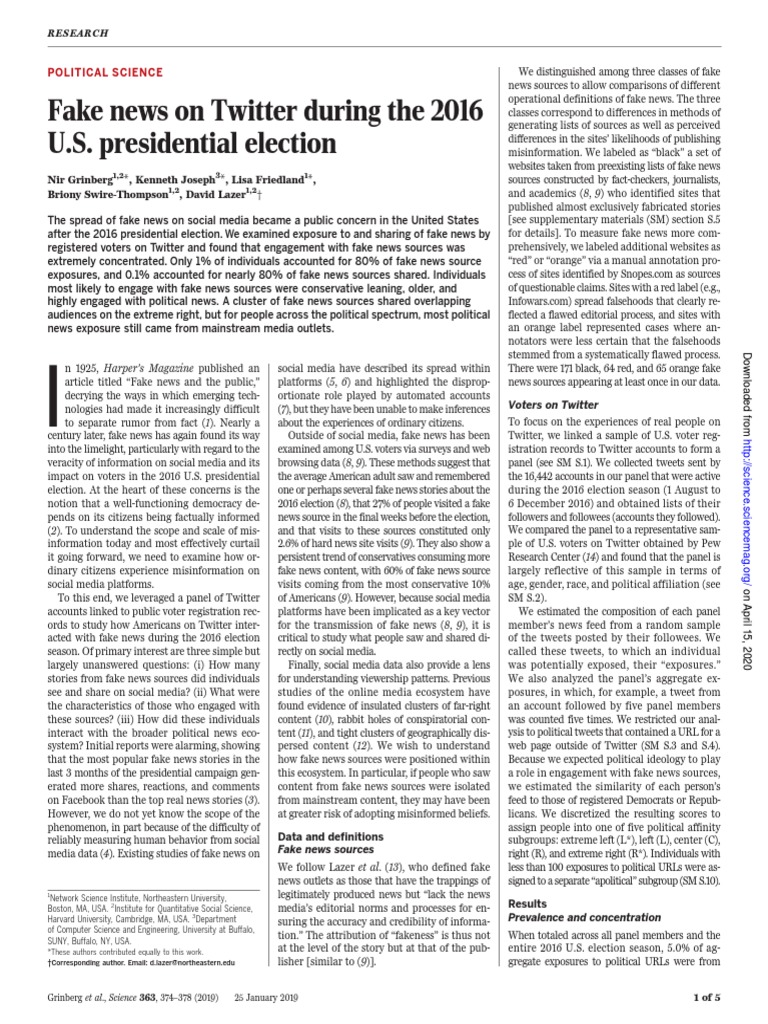 Fake News On Twitter During The 2016 U.S. Presidential Election | PDF ...