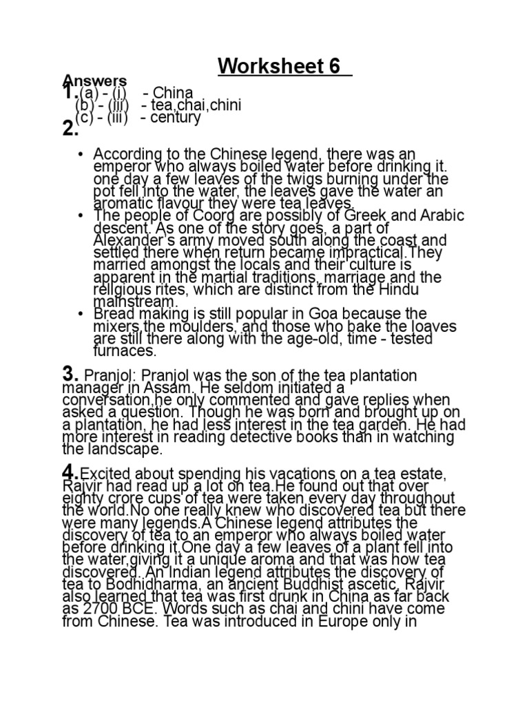 Worksheet 6 1. 2.: Answers | PDF