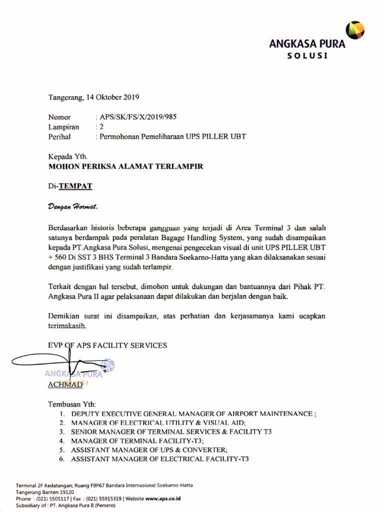 Surat Permohonan Pemeliharaan Ups Piller Ubt | PDF