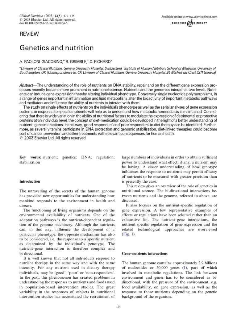 Genetics in Nutritional Science | PDF | Gene Expression | Gene