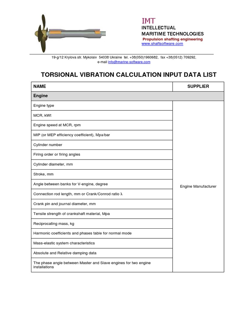 Torsional Vibration Calculation Inputs | PDF | Propeller | Vehicles