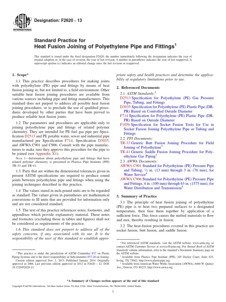 Astm F2620-13 PDF | PDF | Polyethylene | Pipe (Fluid Conveyance)