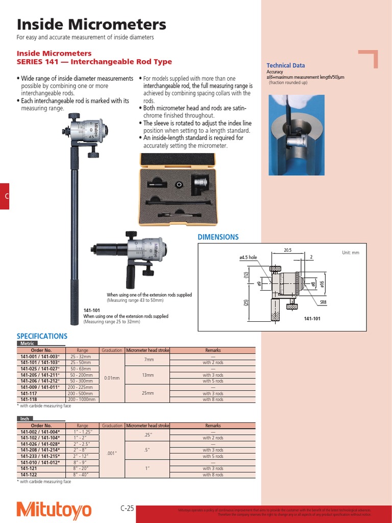 Inside Micrometers SERIES 141 - Interchangeable Rod Type | PDF | Tools | Nature