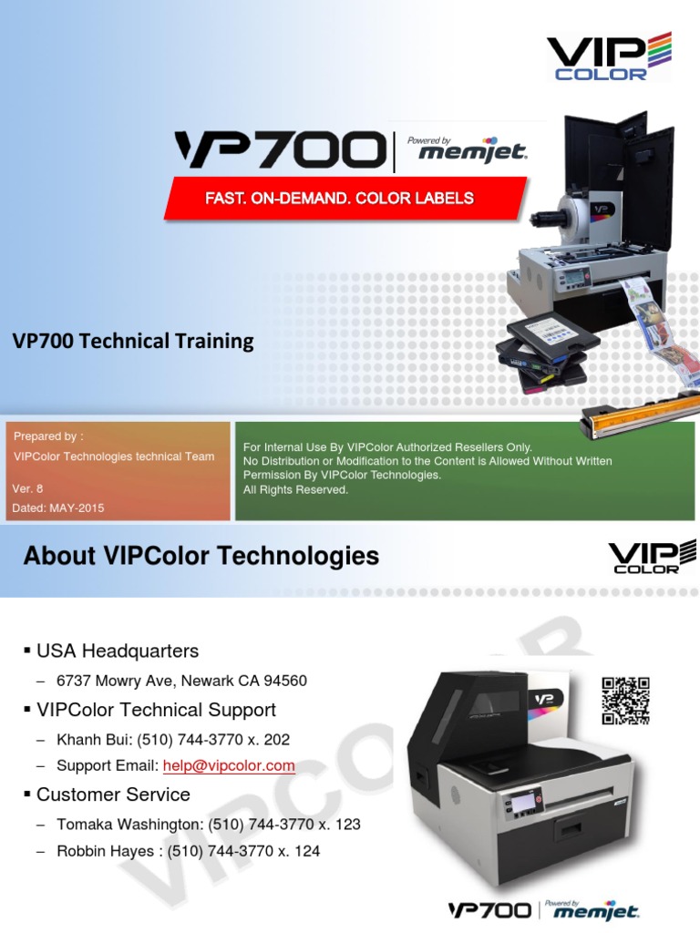 VP700 Technical Training Rev 8a | PDF | Printer (Computing) | Windows Vista