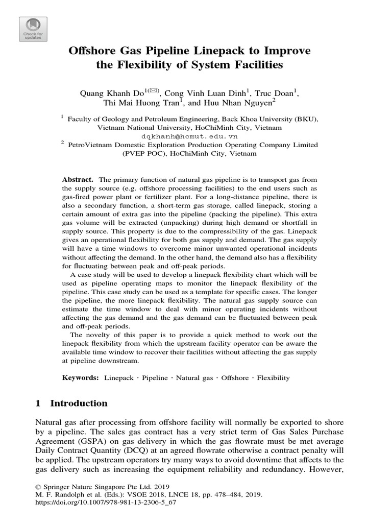 Offshore Gas Pipeline Linepack To Improve The Flexibility of System ...
