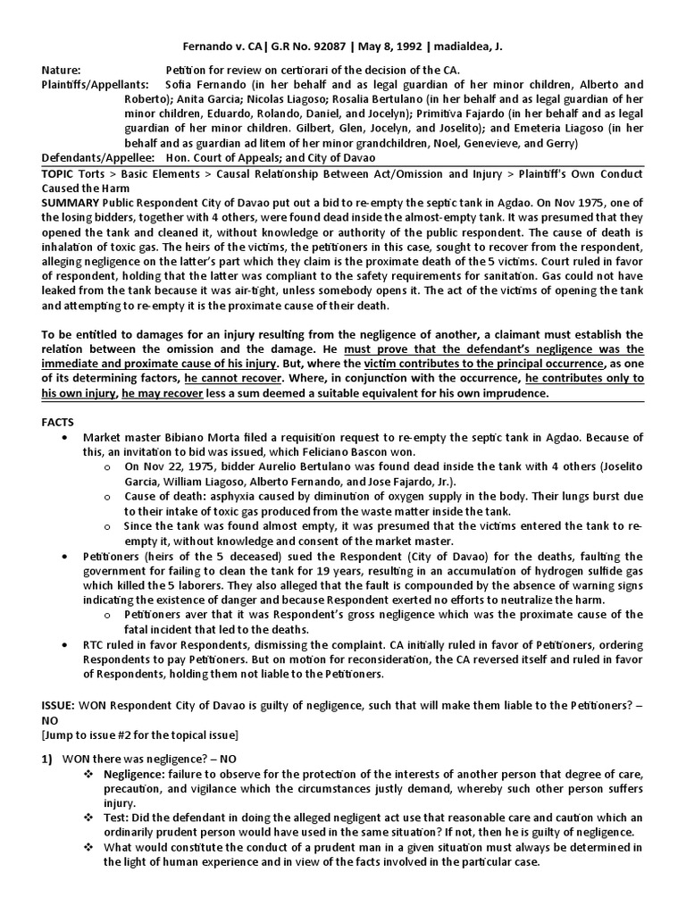 Fernando v. CA | PDF | Negligence | Common Law