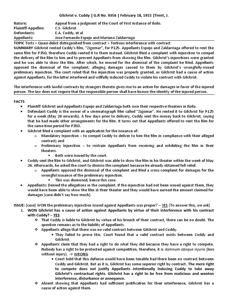 Interference with Contractual Rights Gives Rise to Damages | PDF | Tort ...
