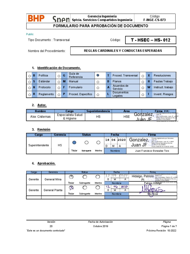 Procedimiento Reglas Cardinales T-HSEC-HS-012 PDF | PDF | Minería ...