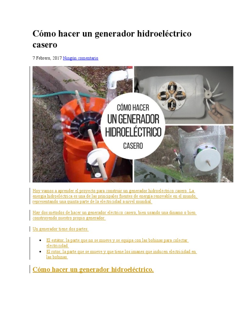 Cómo Hacer Un Generador Hidroeléctrico Casero | PDF | Generador eléctrico | Inductor