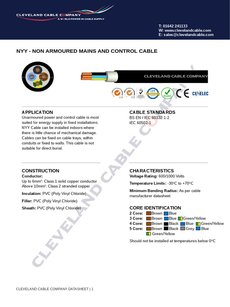 NYY Cable Specifications and Ratings | PDF | Polyvinyl Chloride ...