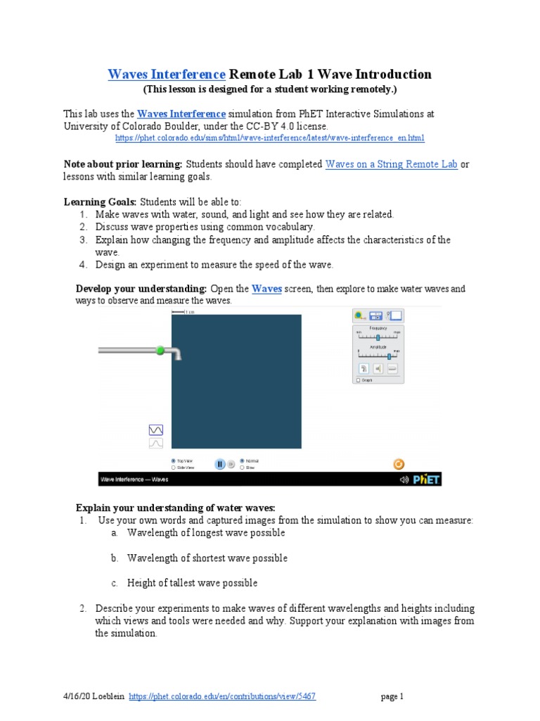 Wave Interference Remote Lab Guide | PDF | Wavelength | Waves