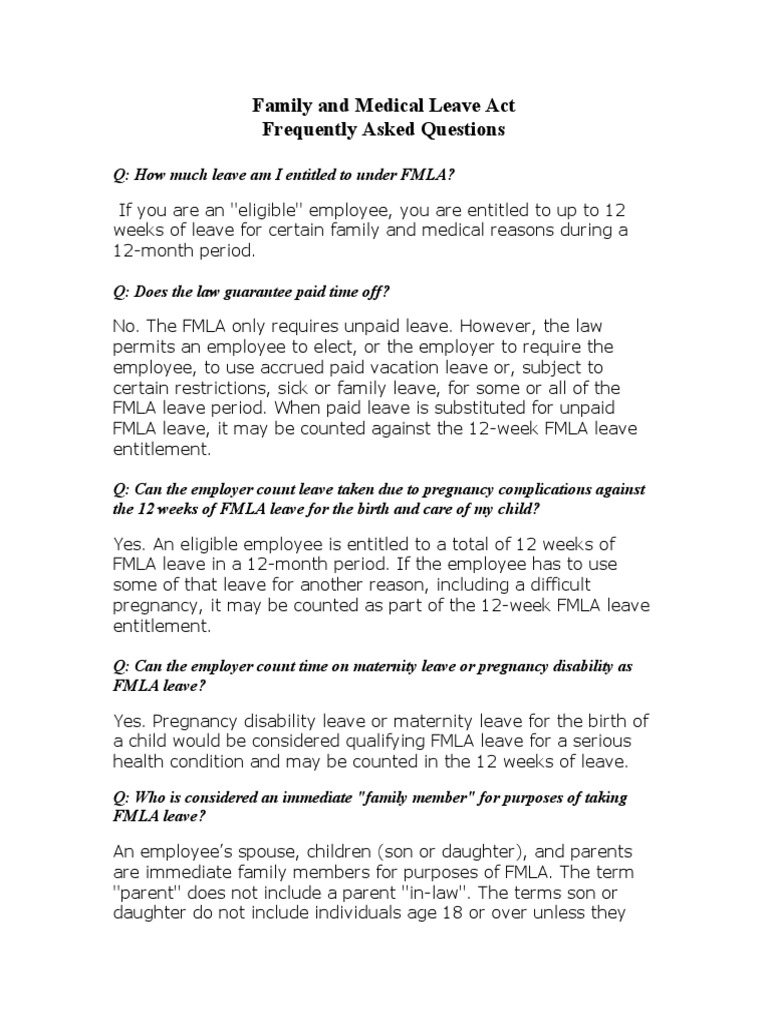 Family and Medical Leave Act Frequently Asked Questions | PDF | Family ...