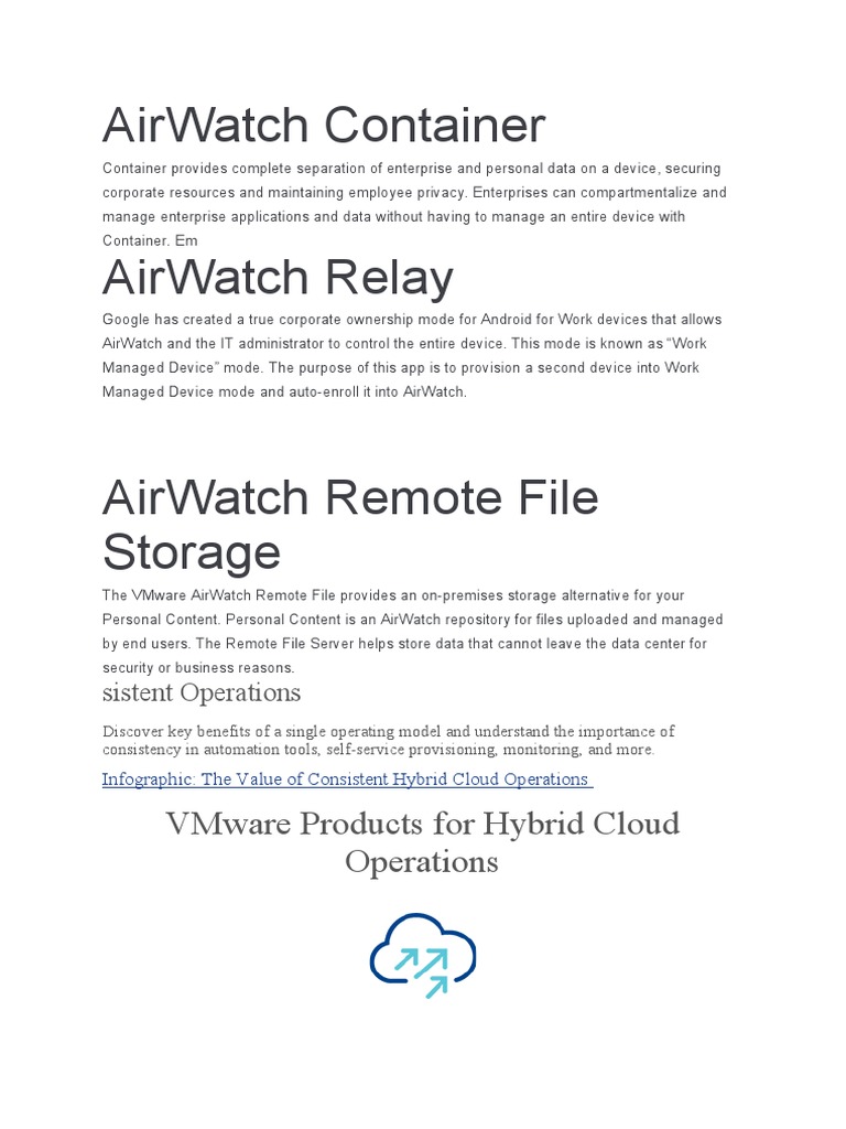 Airwatch Container Airwatch Relay: Vmware Products For Hybrid Cloud ...