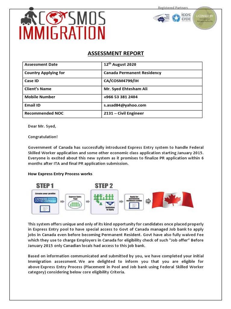 Canada PR Assessment for Syed Ehtesham | PDF | International English ...