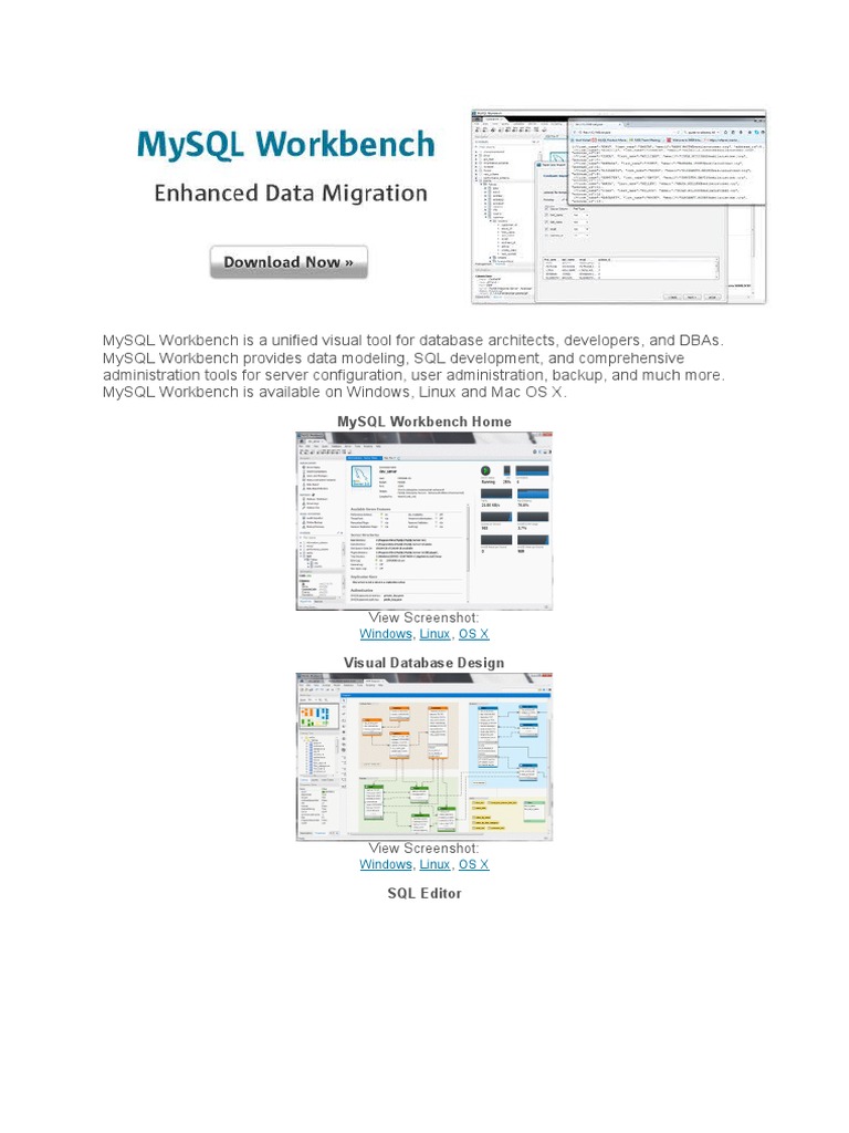 Mysql Workbench Home: View Screenshot | Download Free PDF | My Sql | Sql