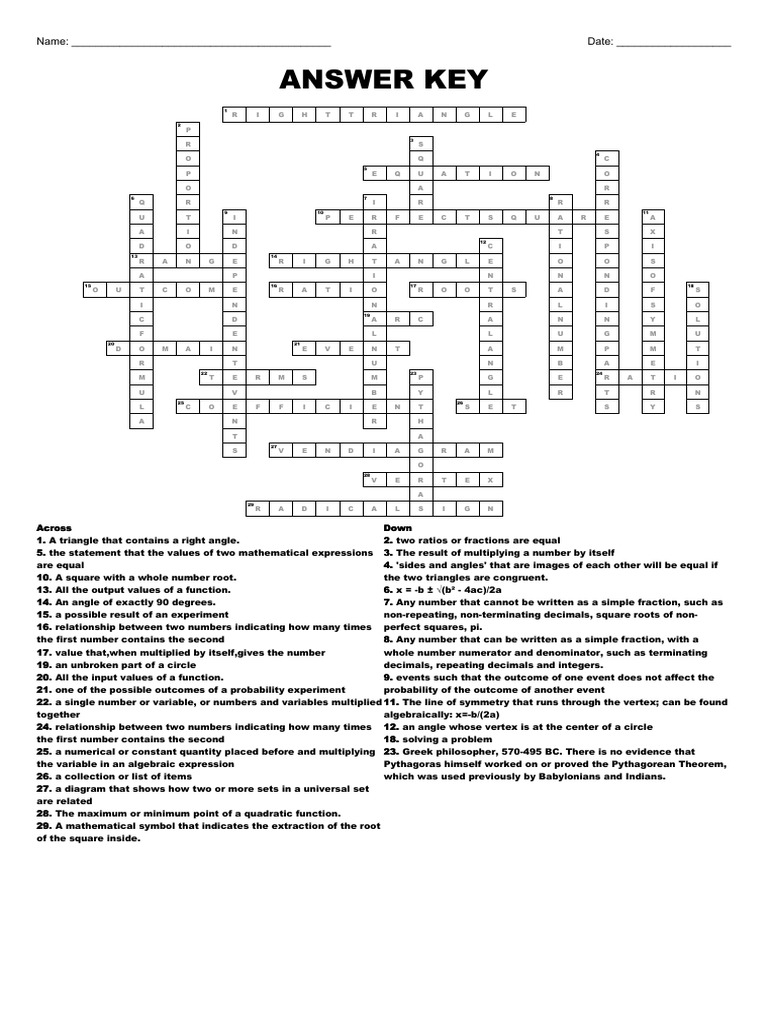 Math Crossword Puzzle Clues | PDF | Numbers | Variable (Mathematics)