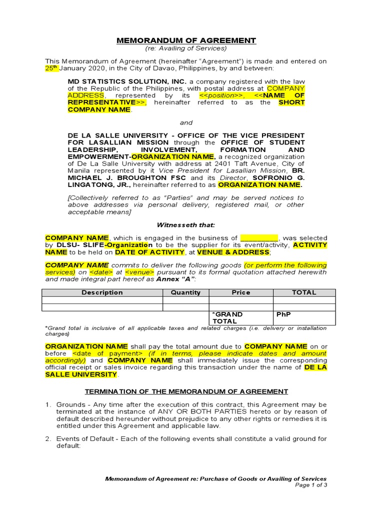 Memorandum of Agreement Purchasing | PDF | Law Of Obligations | Common Law