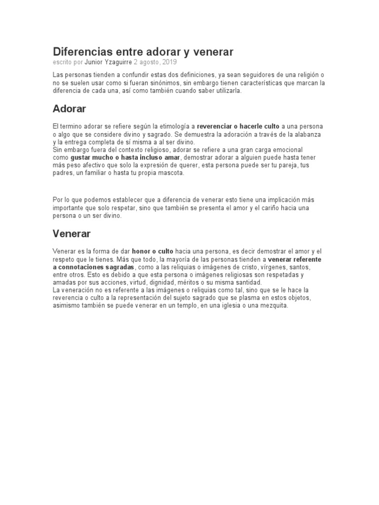 Diferencias Entre Adorar y Venerar | PDF | Religión y espiritualidad