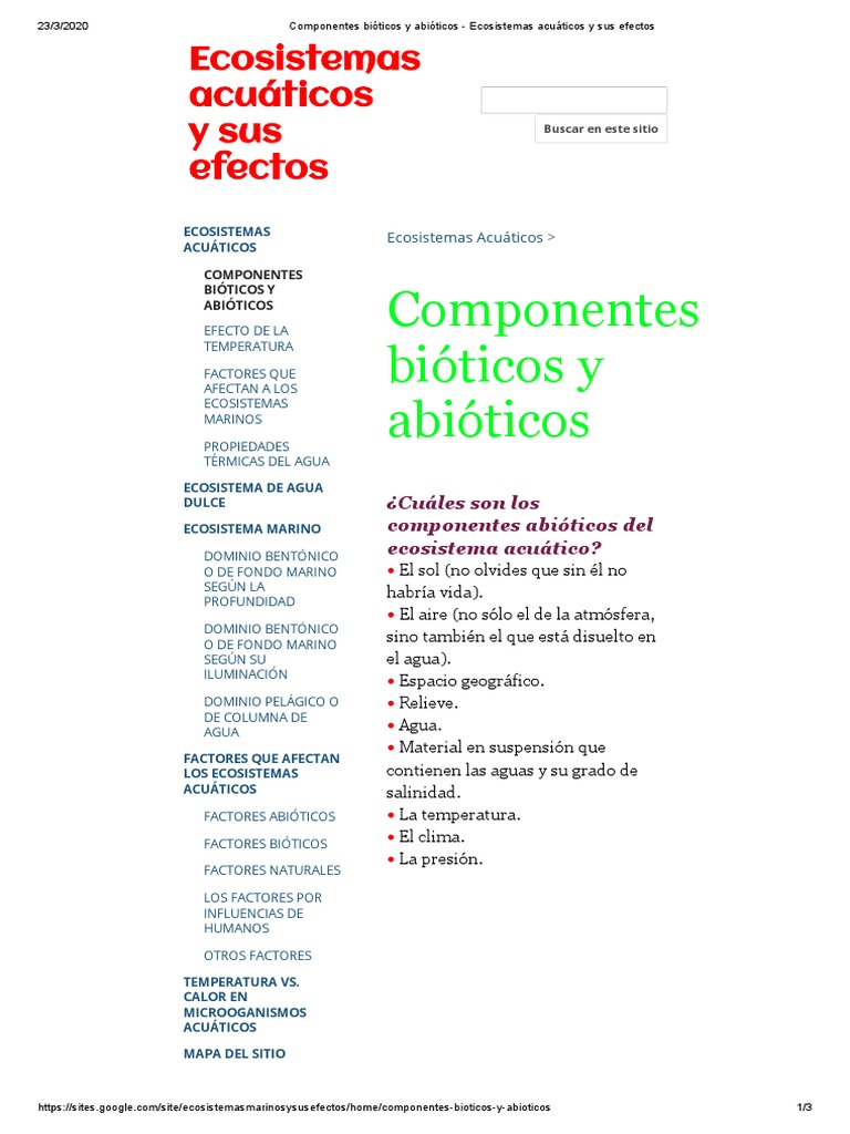 Componentes Bióticos y Abióticos - Ecosistemas Acuáticos y Sus Efectos ...