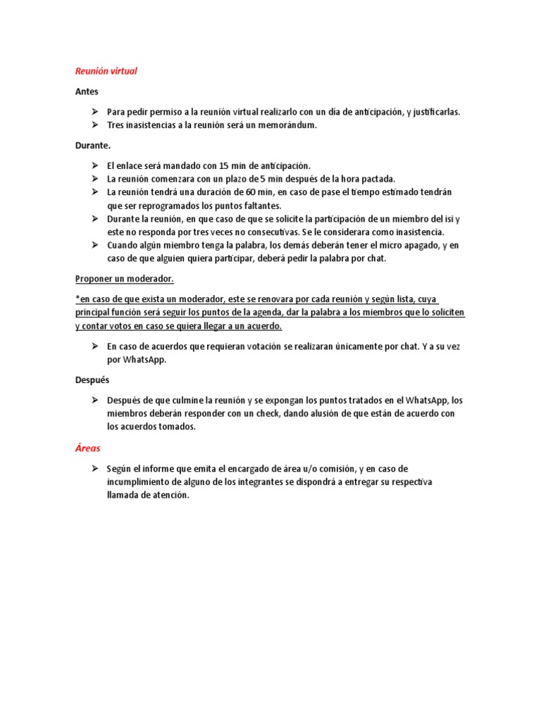 Normas de La Reunion Virtual | PDF