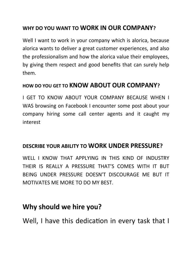 INTERVIEW Sample Question | PDF | Career & Growth