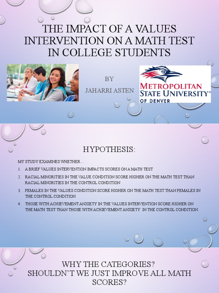 The Impact of A Values Intervention On A Math Test in College Students ...