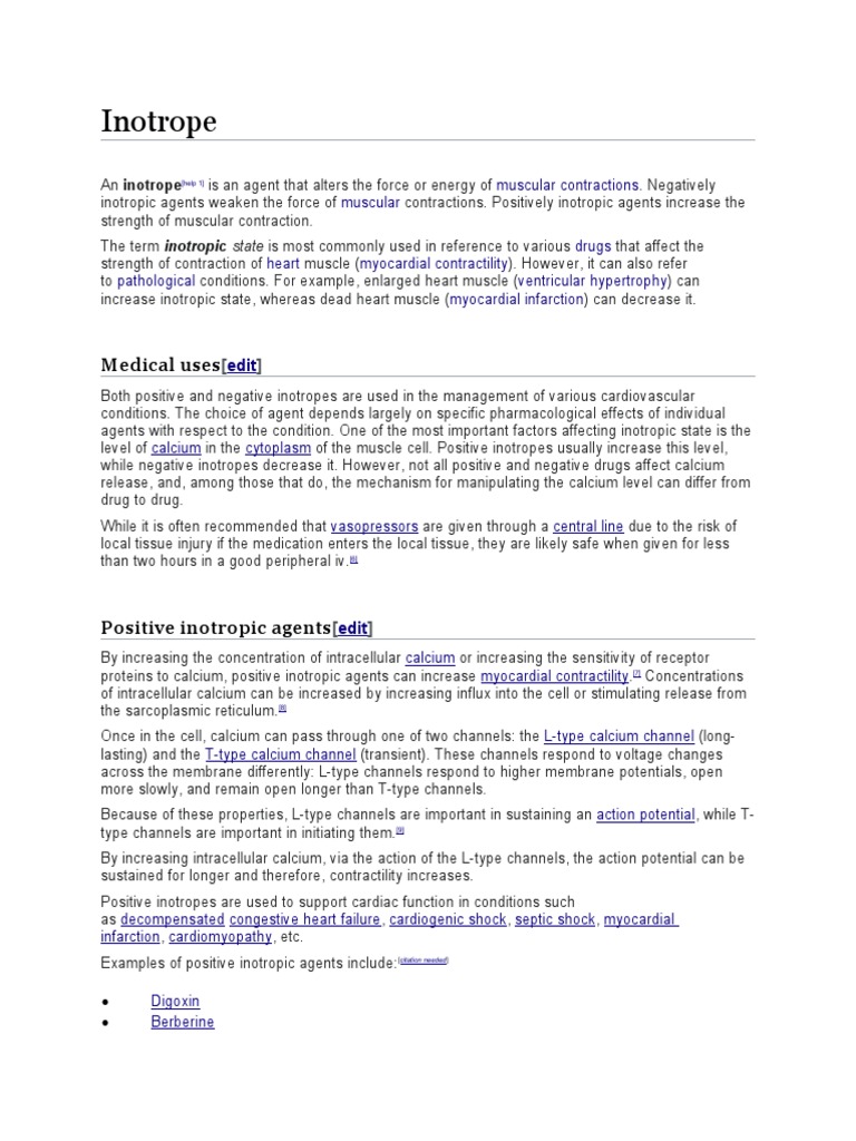 Inotrope: Medical Uses | PDF | Cardiovascular System | Cardiology