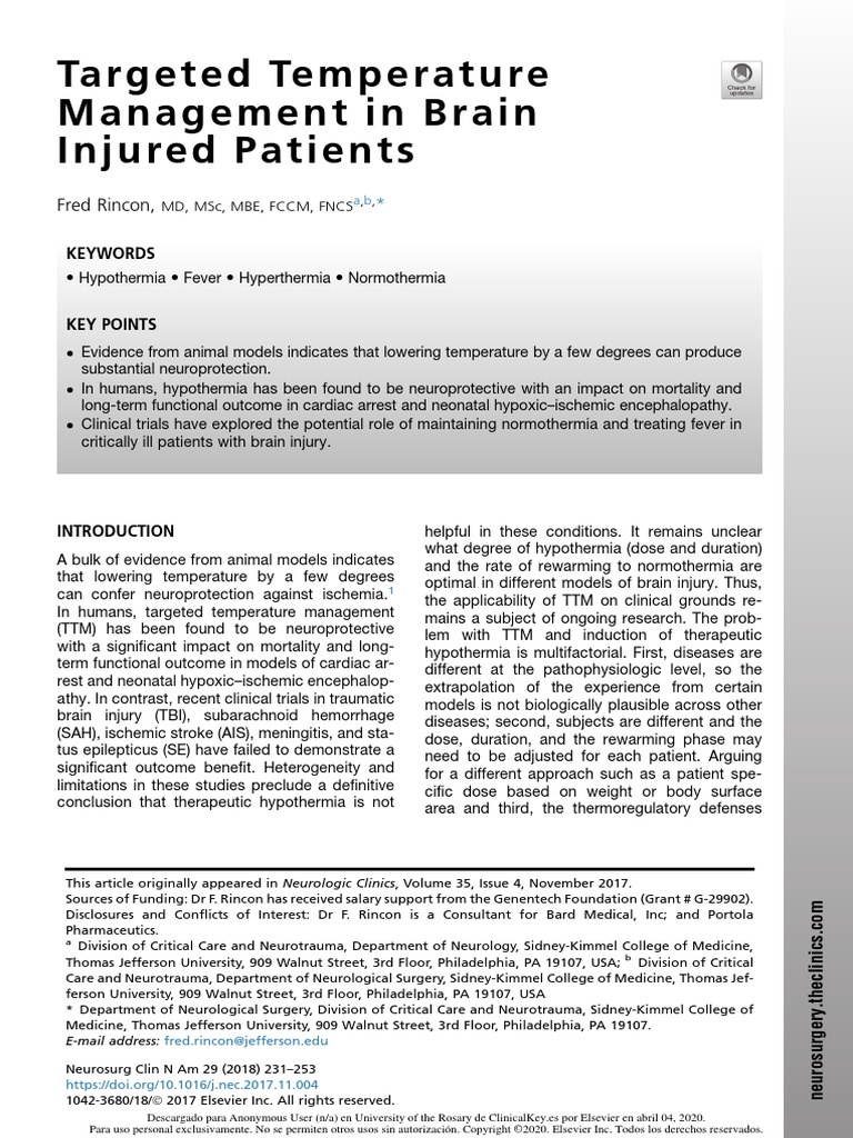 Targeted Temperature Management in Brain Injured Patients PDF | PDF ...