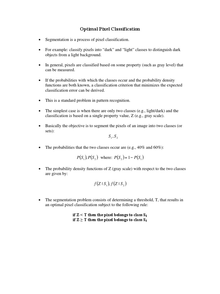 Optimal Pixel Classification Pdf Statistical Classification Image Segmentation 