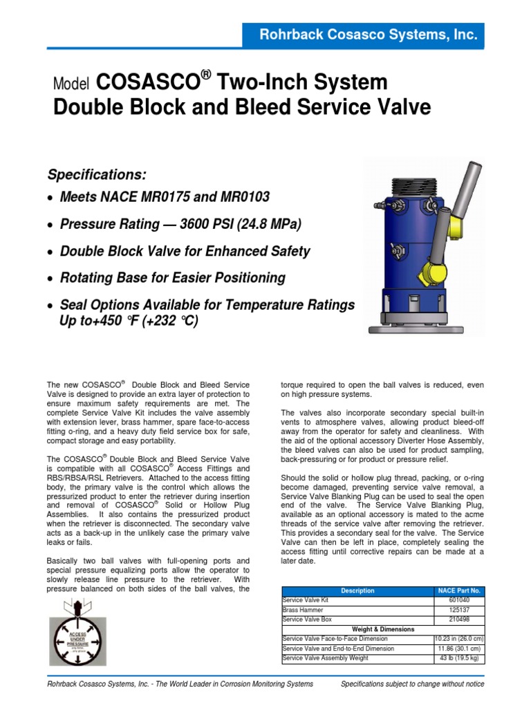 Cosasco - Double - Block - Bleed - Service - Valve | PDF | Valve ...