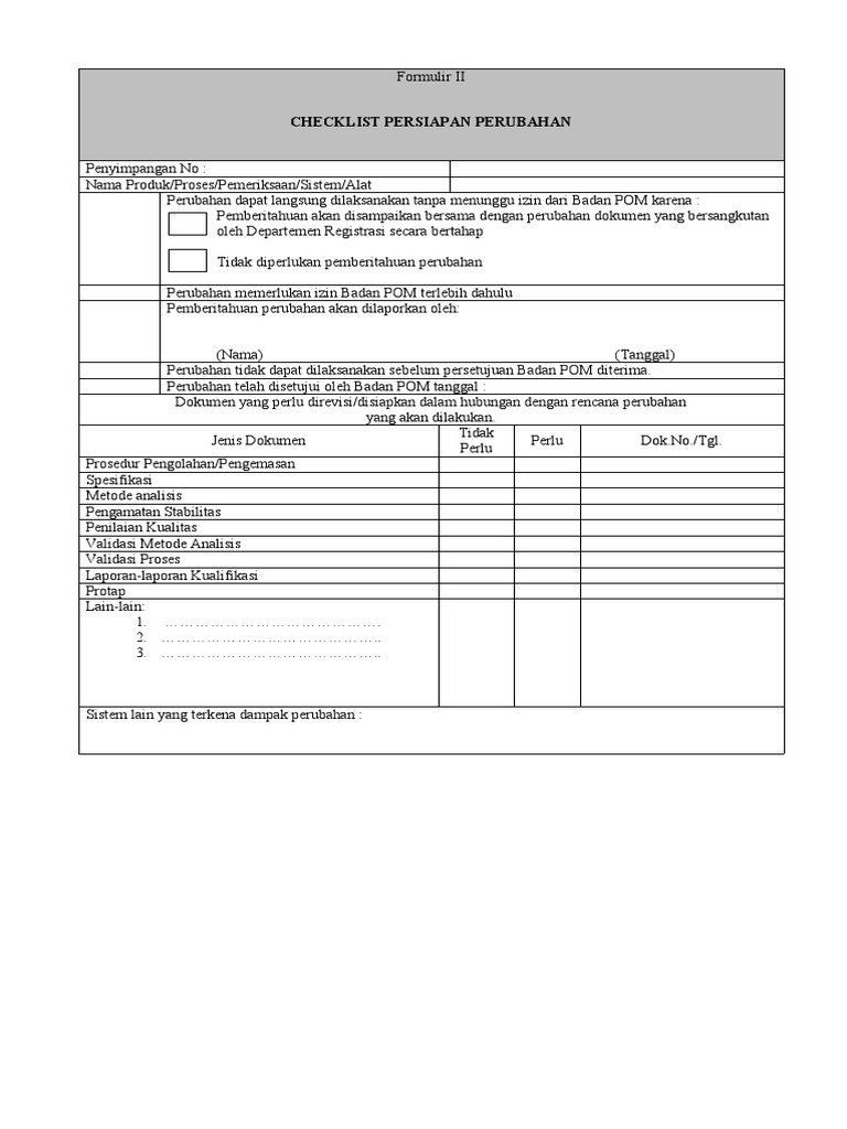 Formulir II Checklist Persiapan Perubahan | PDF