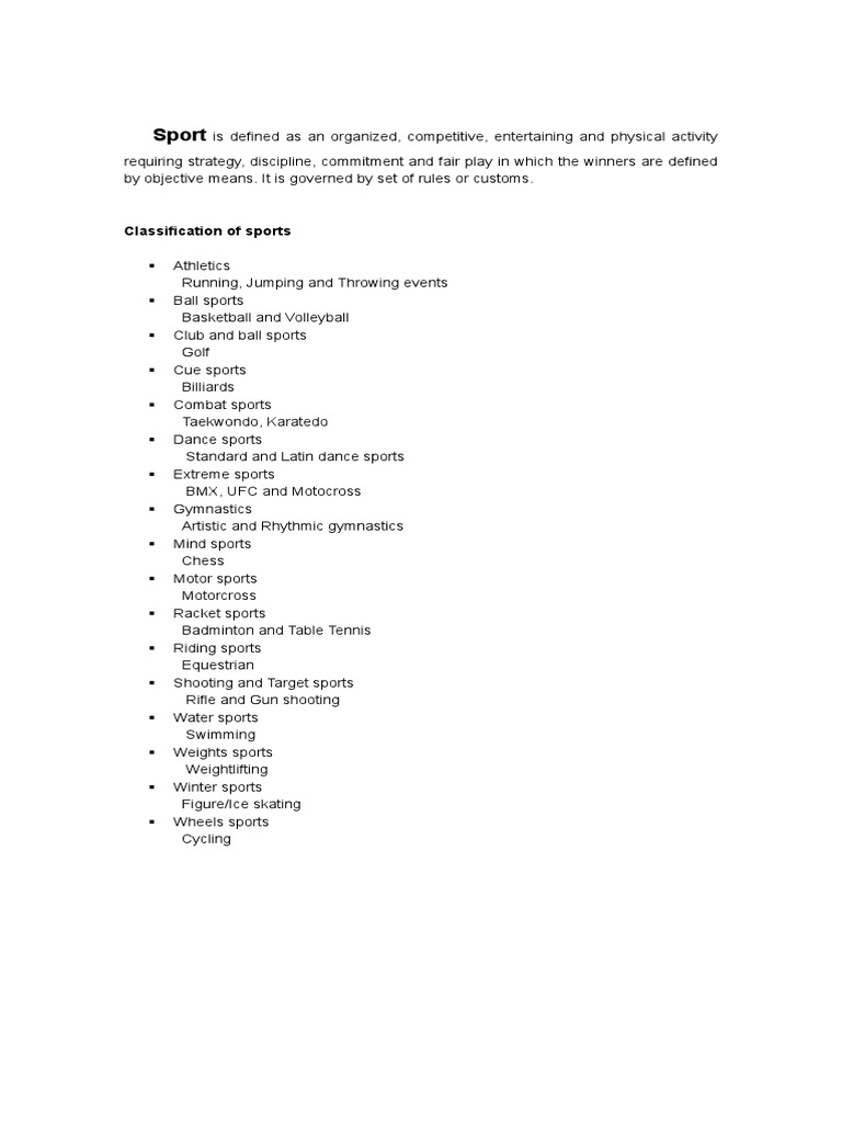 Classification of Sports Overview | PDF