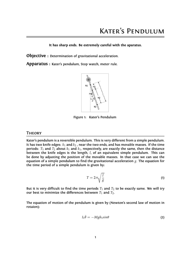 Determining Gravitational Acceleration Using Kater's Pendulum: An Experimental Analysis | PDF ...