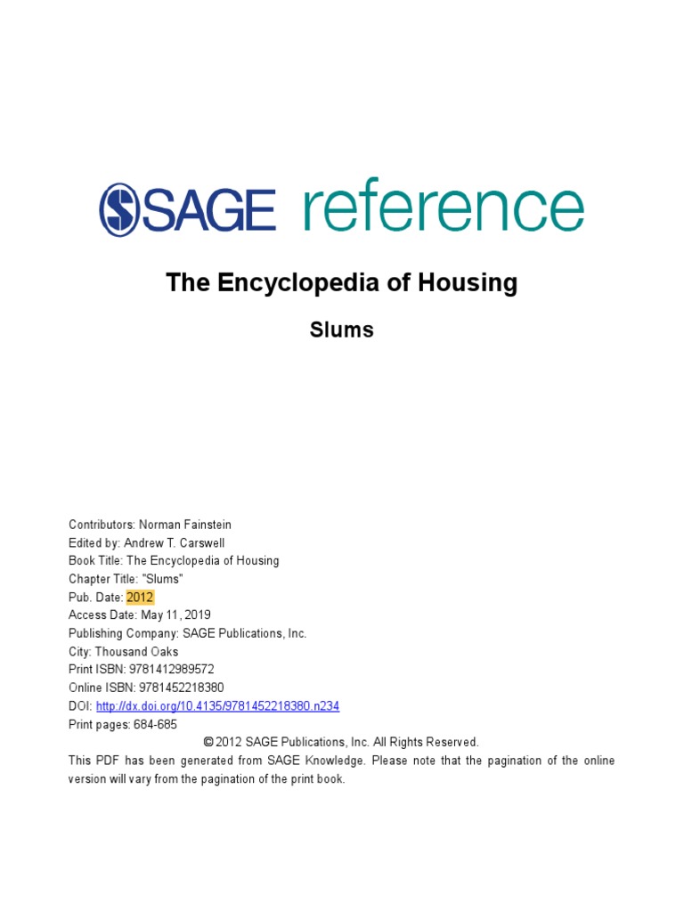 The Encyclopedia of Housing: Slums | PDF | Slum | Ghetto